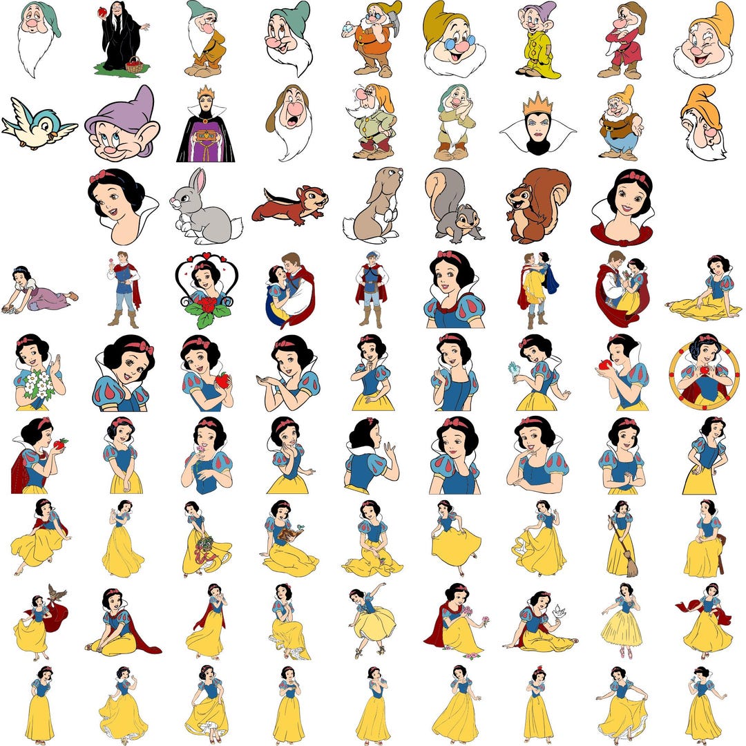 Snow White Clipart Bundle, Cute Princess SVG, Seven Dwarfs, Fairytale ...