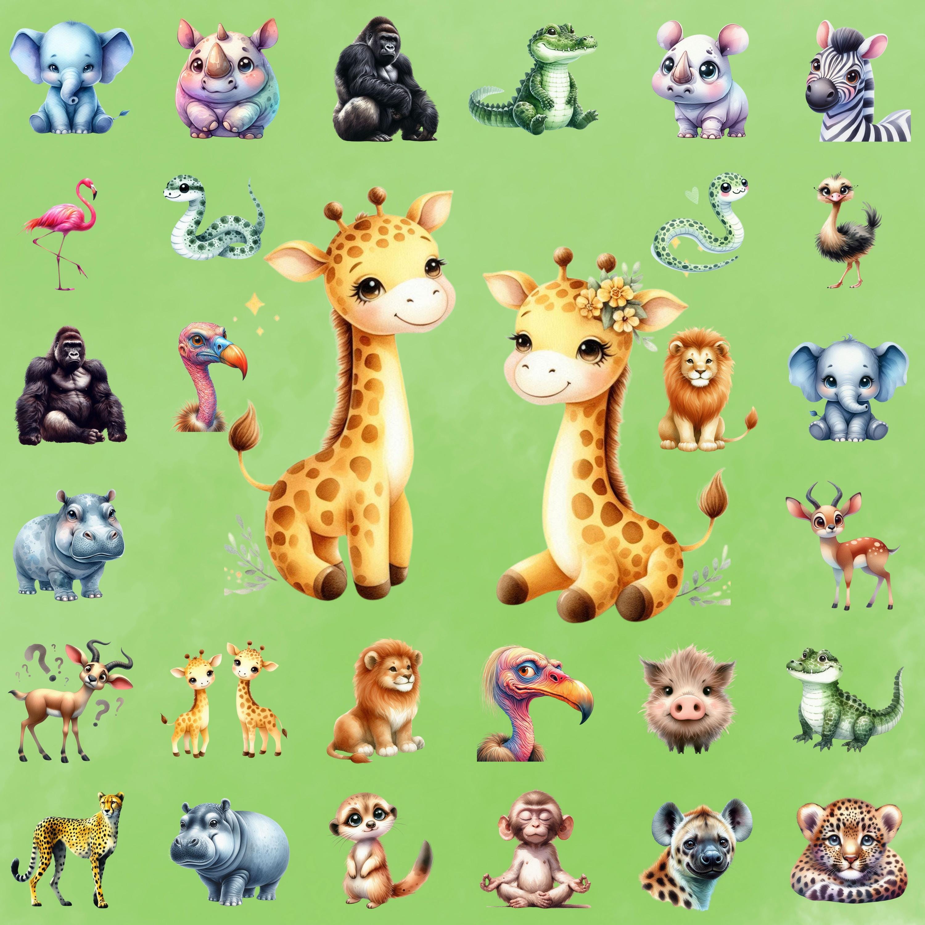 Safari Animals Clipart Sampler Edition, Watercolor Baby Animal Pngs for ...