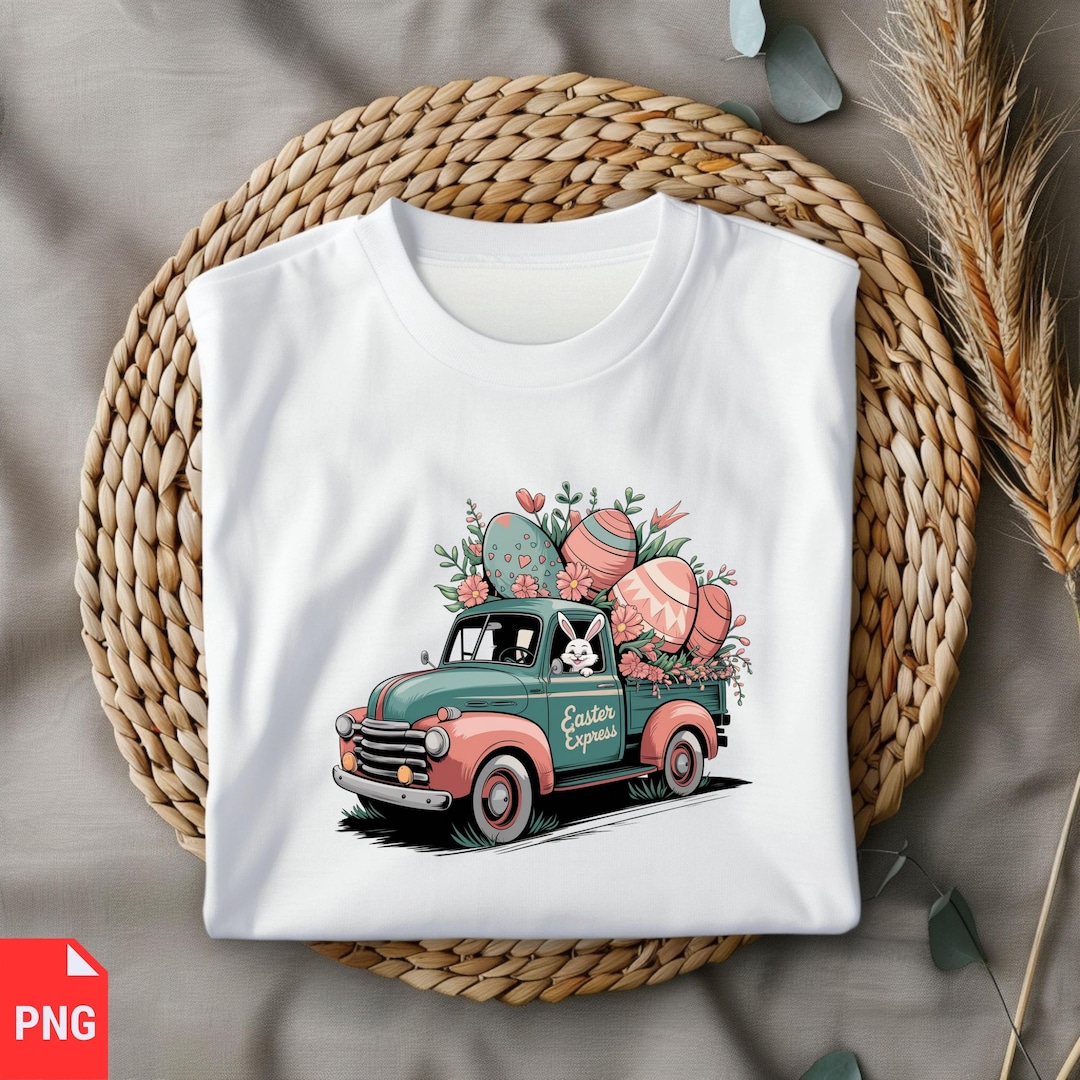 Easter Bunny Truck PNG, Retro Egg Delivery Clipart, Spring Floral Truck ...