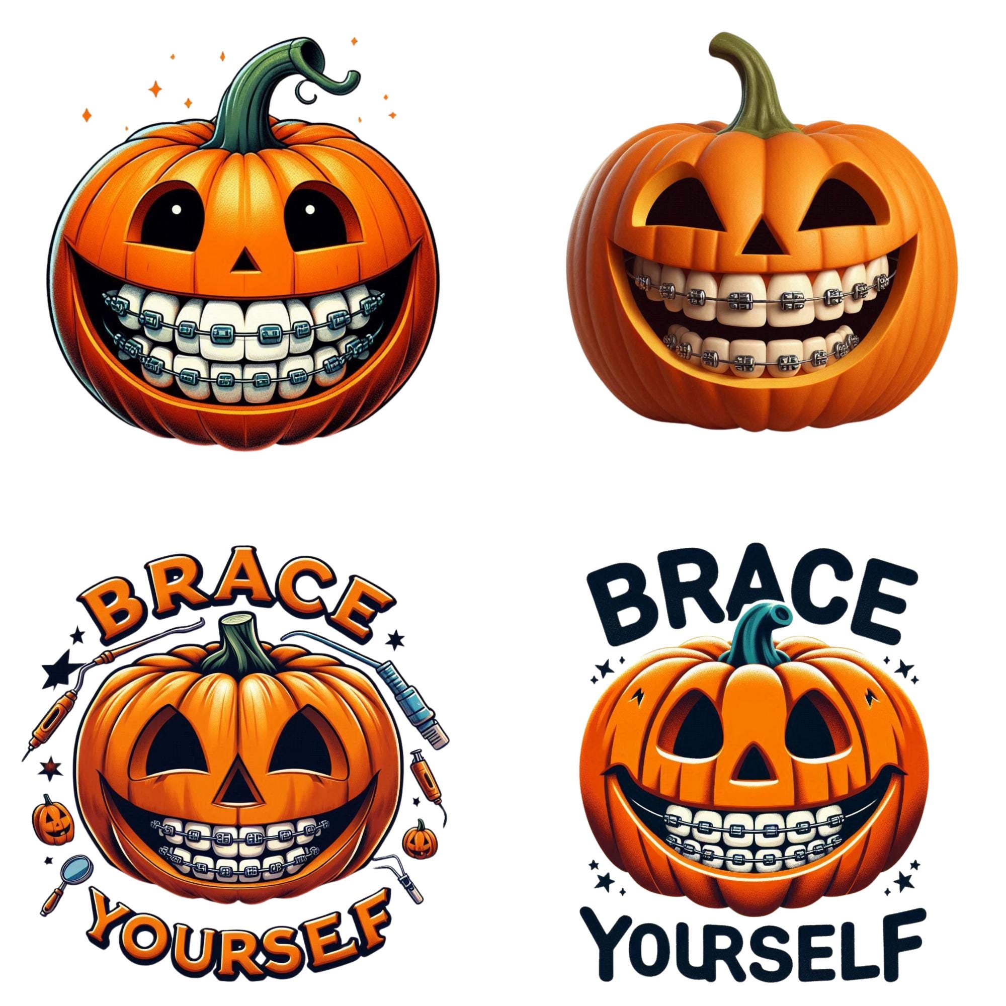 Brace Yourself Pumpkin PNG Bundle – Halloween Pumpkin With Braces ...