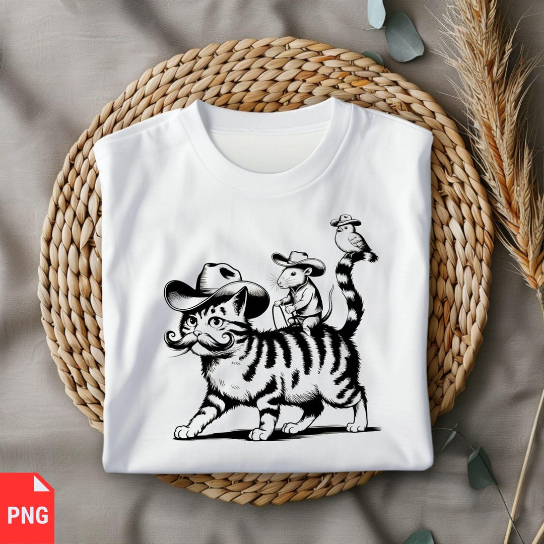 Cowboy Cat PNG, Funny Wild West Cat Clipart, Vintage Western Cat and ...