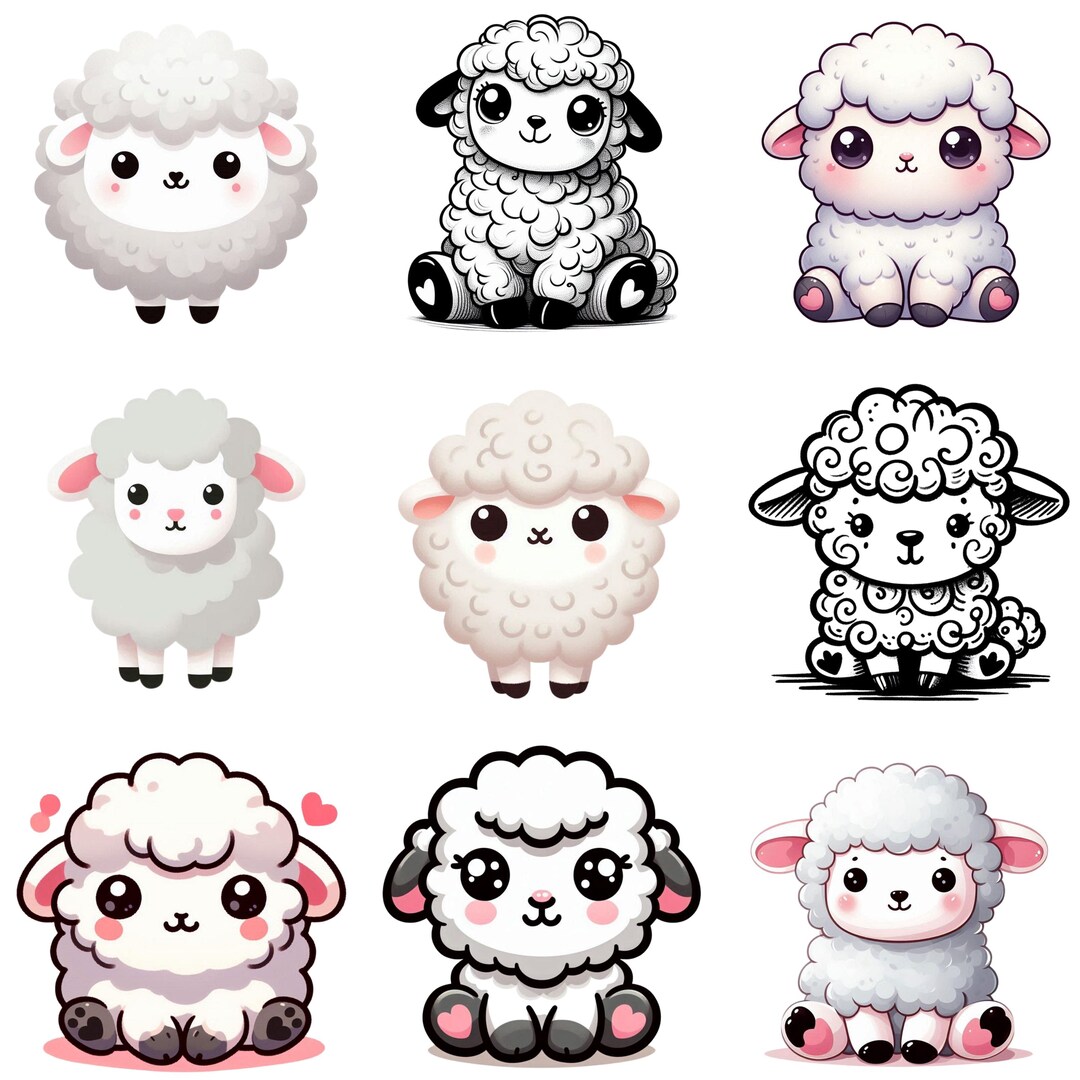 Adorable Sheep Clipart Bundle | Cute Kawaii Sheep Illustrations for ...