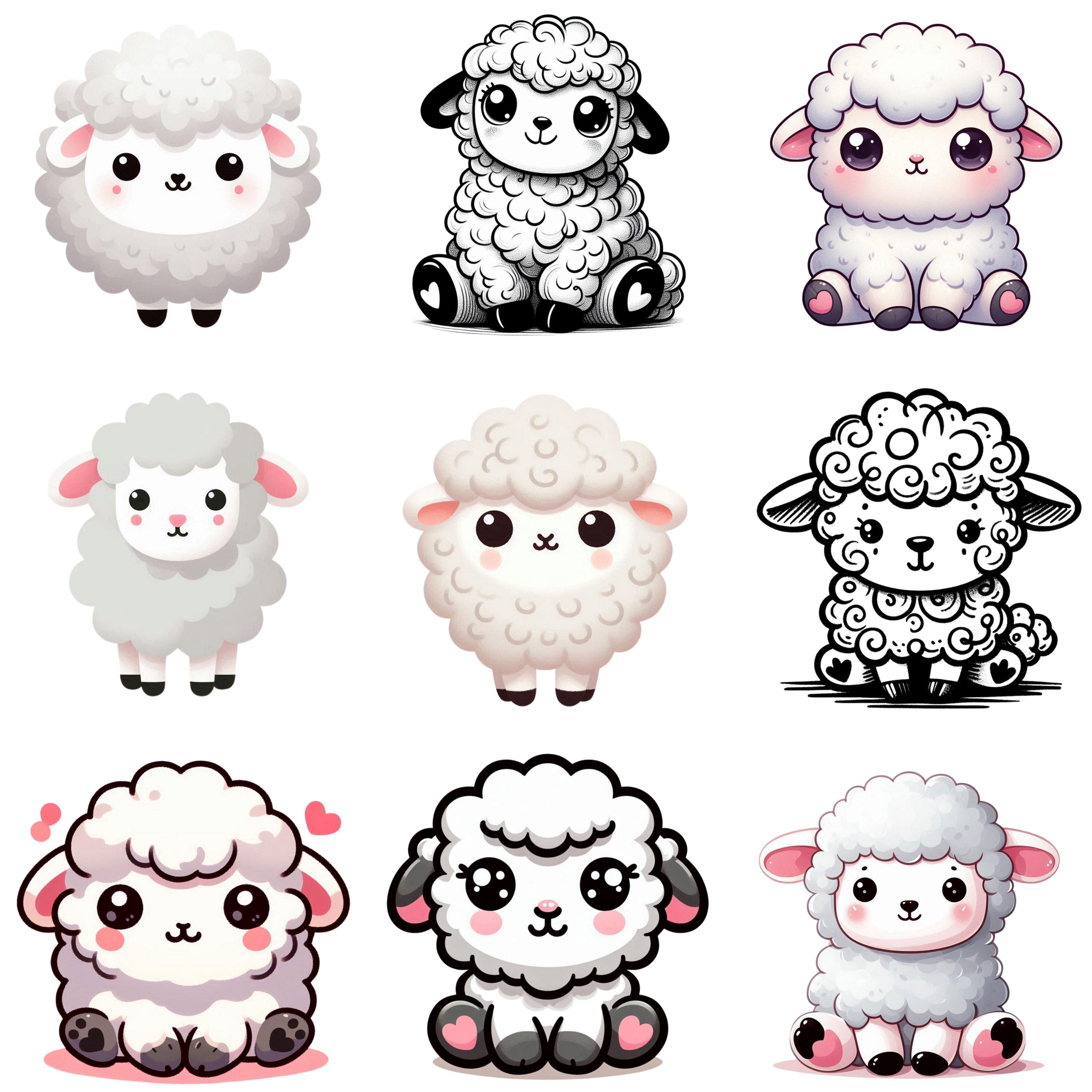 Adorable Sheep Clipart Bundle | Cute Kawaii Sheep Illustrations for ...