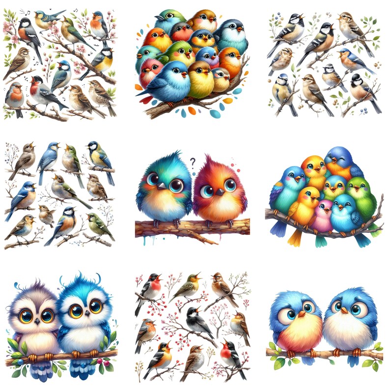 Colorful Birds PNG Clipart Set | Cute Bird Illustrations | Digital Bird ...