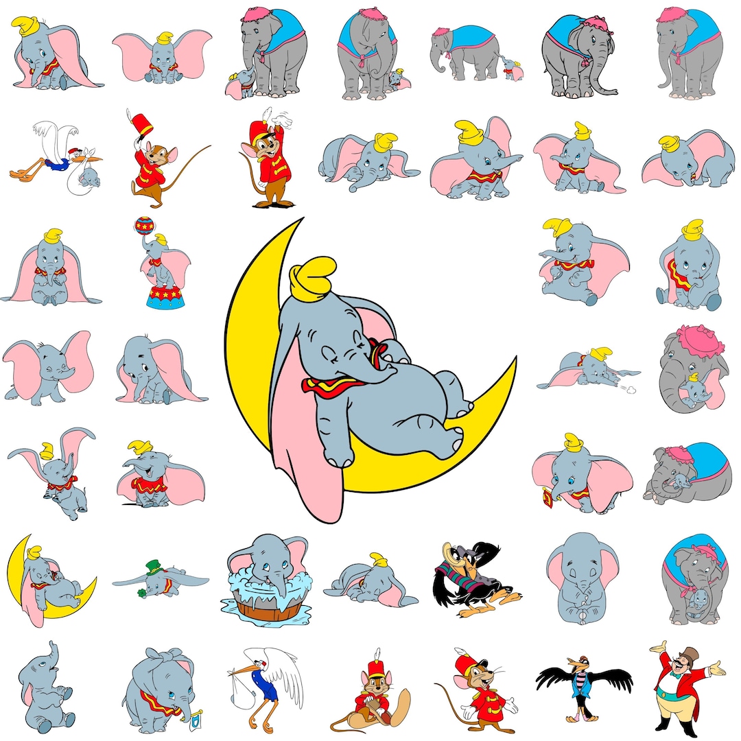 Dumbo SVG Bundle, Cute Dumbo Birthday SVG Files, Digital Clipart for ...