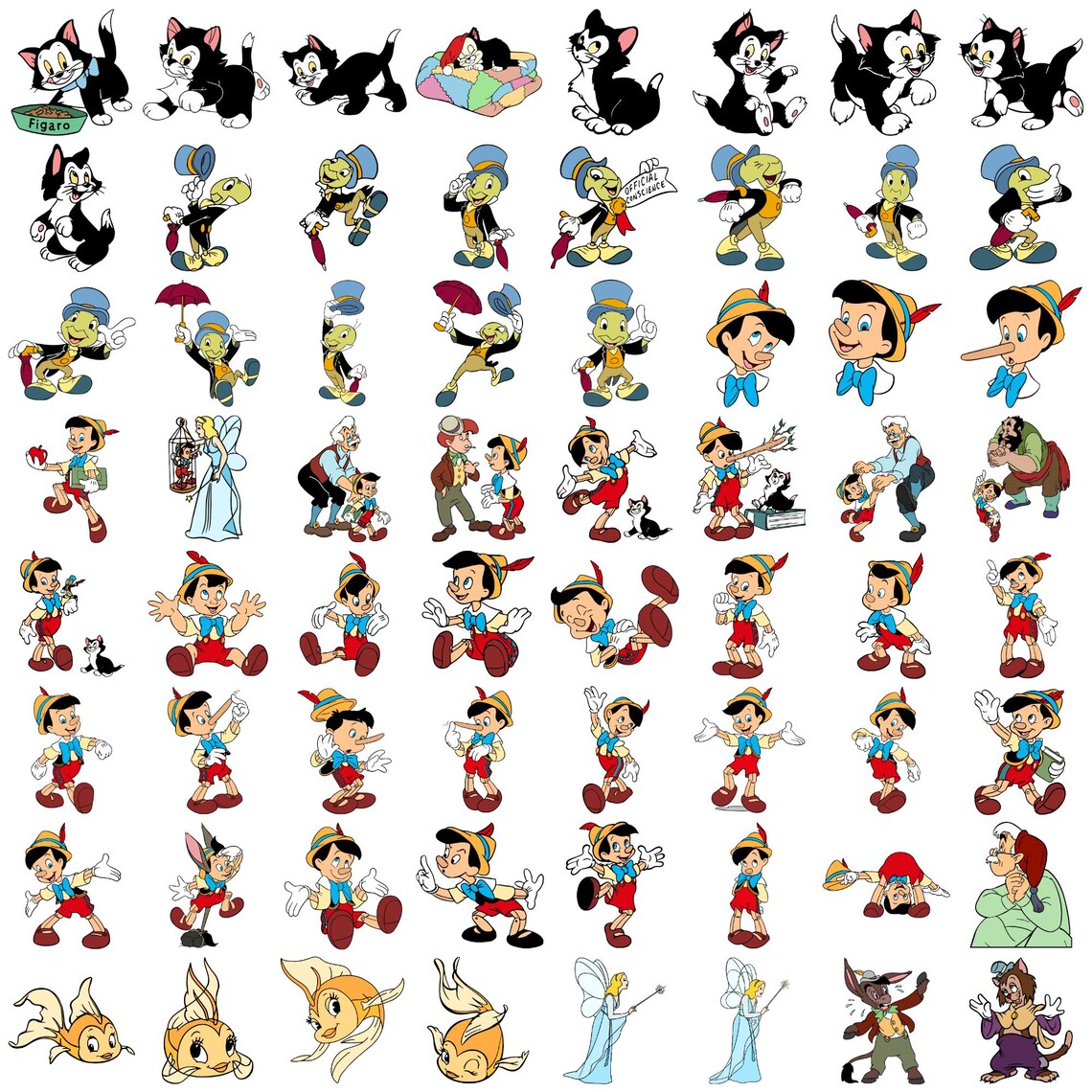 Pinocchio Clipart Mega Bundle - 250 SVG, PNG, DXF Files for Cricut ...