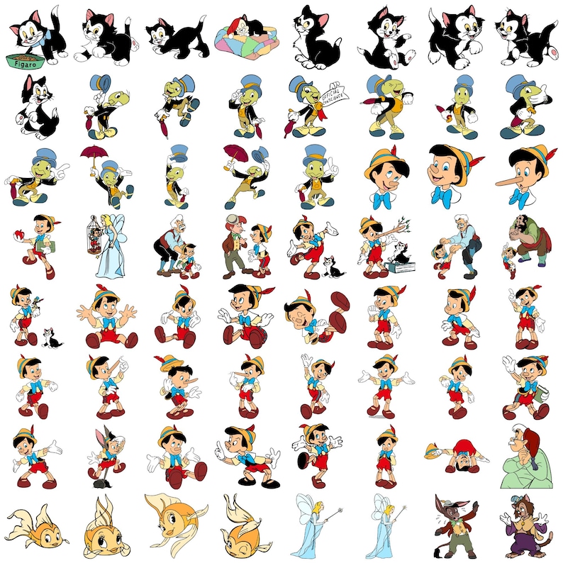 Pinocchio Clipart Mega Bundle - 250 SVG, PNG, DXF Files for Cricut ...