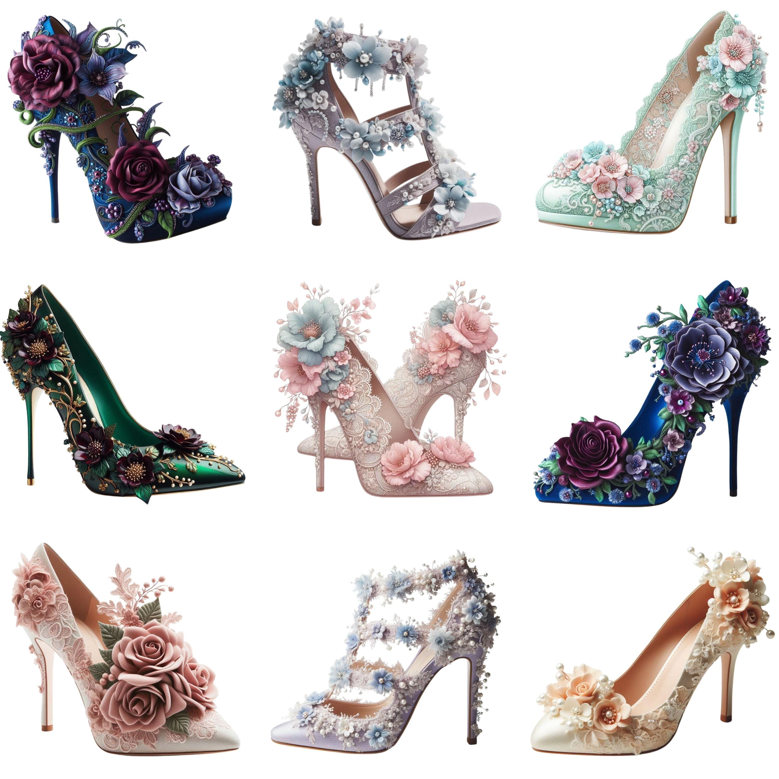 Floral High Heels Clipart Bundle | Elegant Flower Embellished Shoe Designs | Wedding, Fashion ...