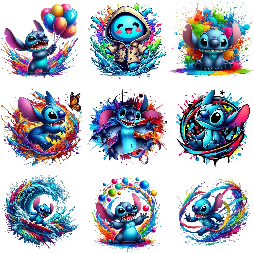 Stitch Splash and Watercolor Clipart, Stitch Png Bundle, Stitch Clipart ...