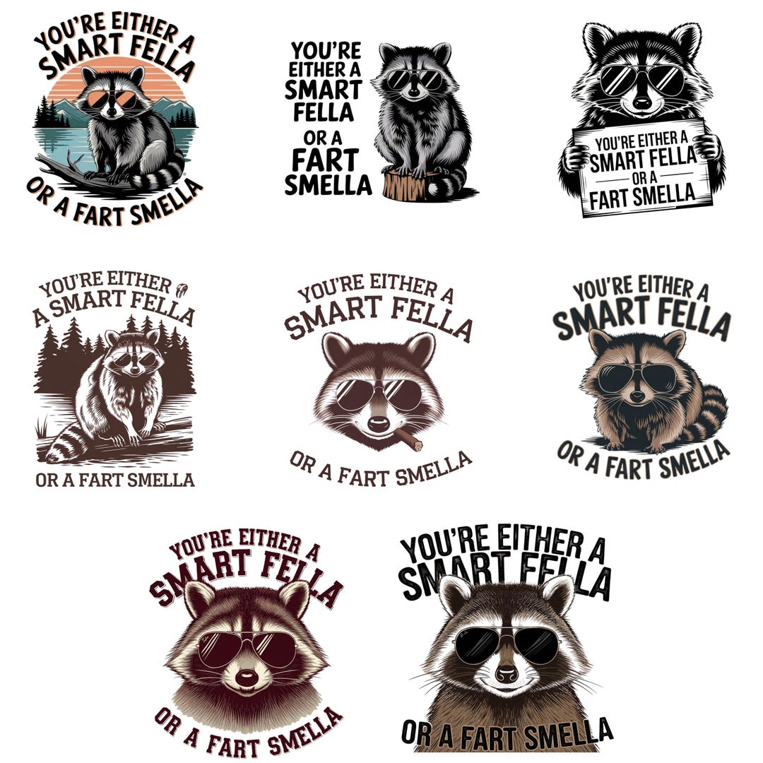 Funny Raccoon PNG, Smart Fella or Fart Smella Clipart, Retro Woodland ...