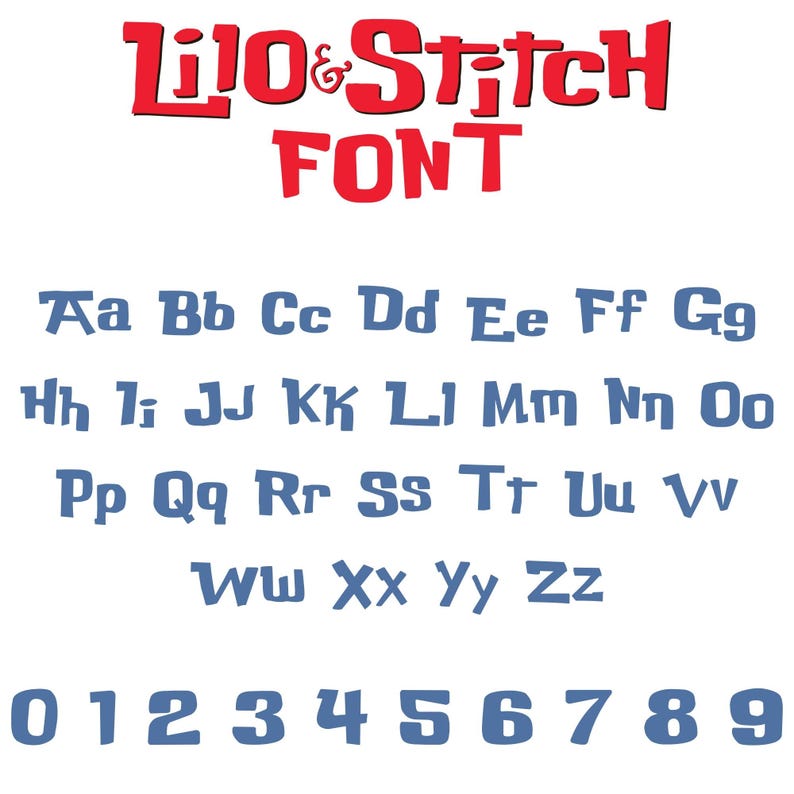 Lilo and Stitch Font SVG, TTF Files, Alphabet Letters Numbers, Cricut ...