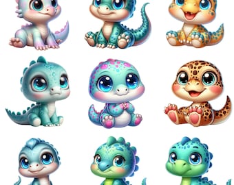 Cute Baby Dinosaur PNG Bundle Kawaii Dino Clipart Transparent ...