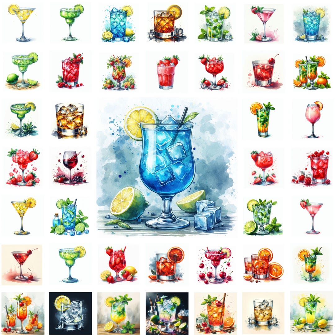 Watercolor Cocktail Clipart Bundle | High-resolution Drink ...