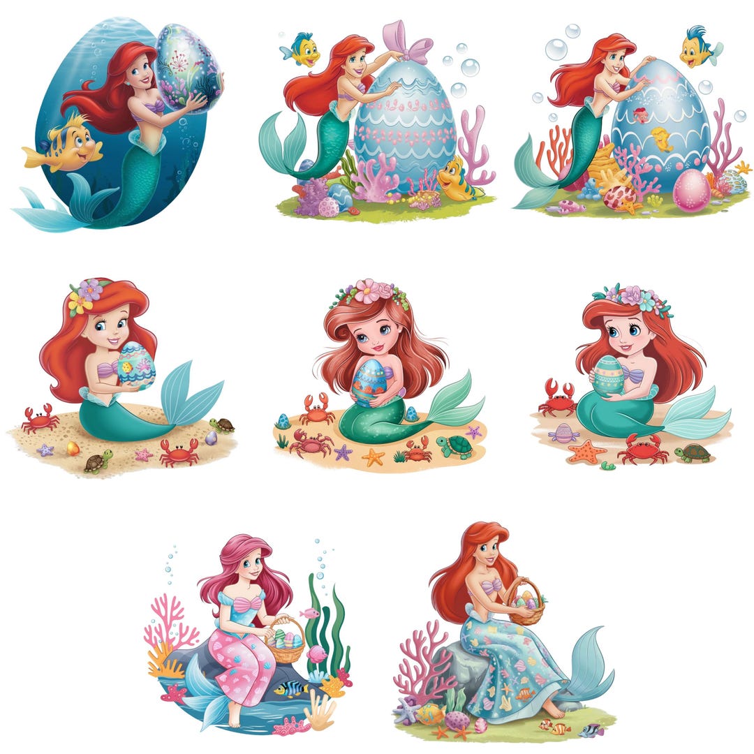 Little Mermaid Easter PNG Bundle, Cute Ariel Clipart, Pastel Underwater ...