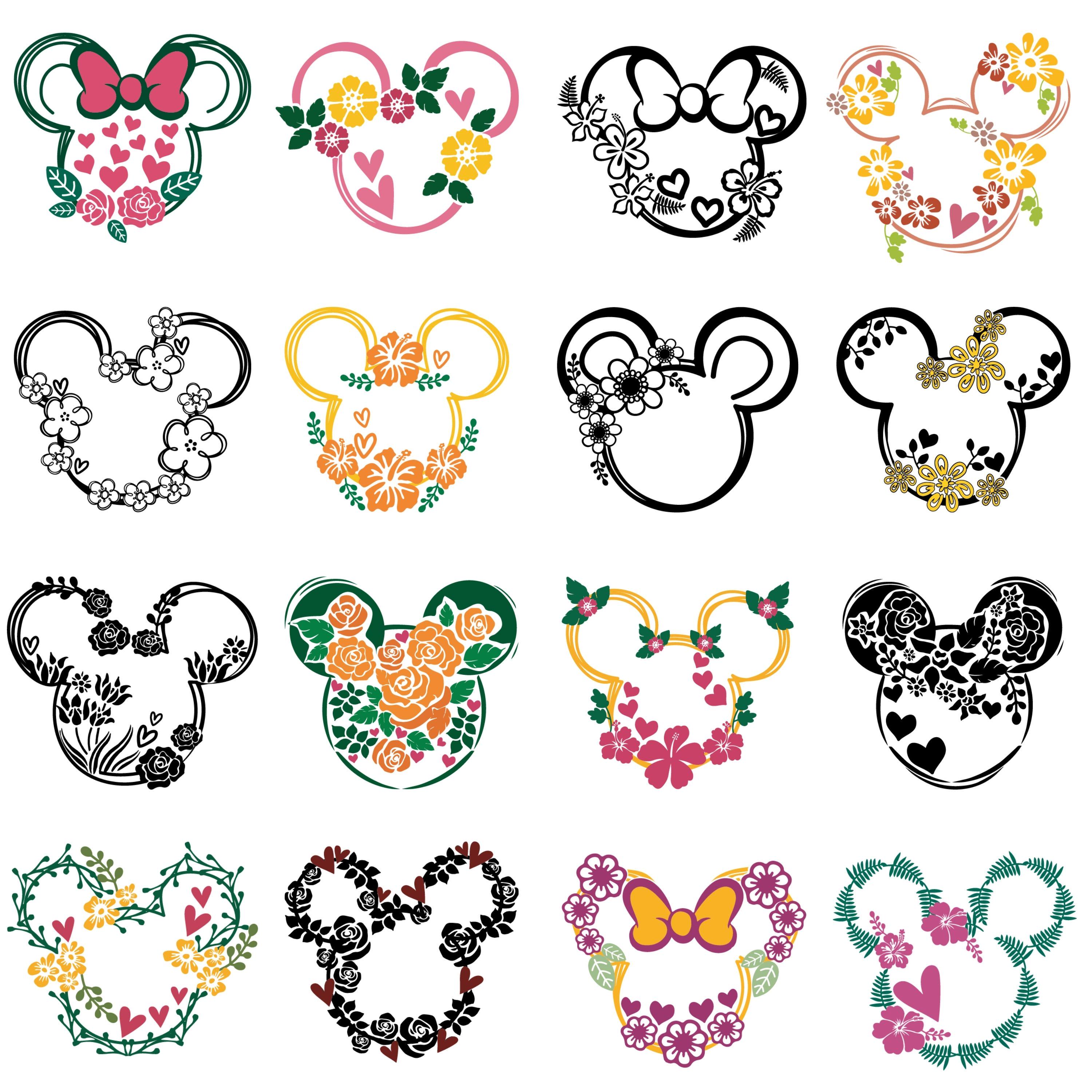 Flower Mouse Head SVG Bundle, Floral Minnie Mouse Ears, Mickey Flower ...