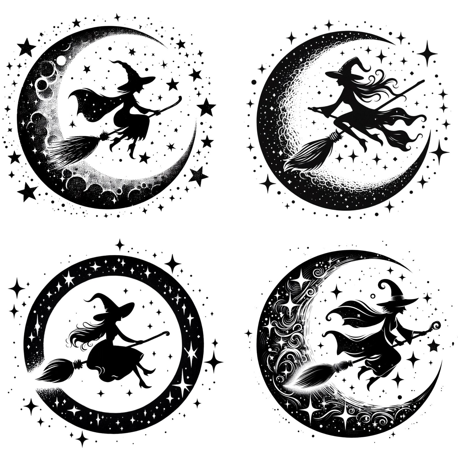 Moonlit Witch PNG Set | Mystical Halloween Witch Silhouettes on ...