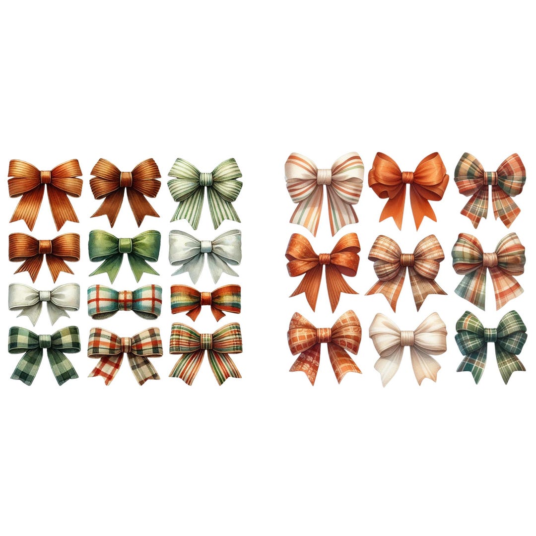 Rustic Fall Bows Clipart PNG Bundle - Autumn Ribbon Graphics - Plaid ...