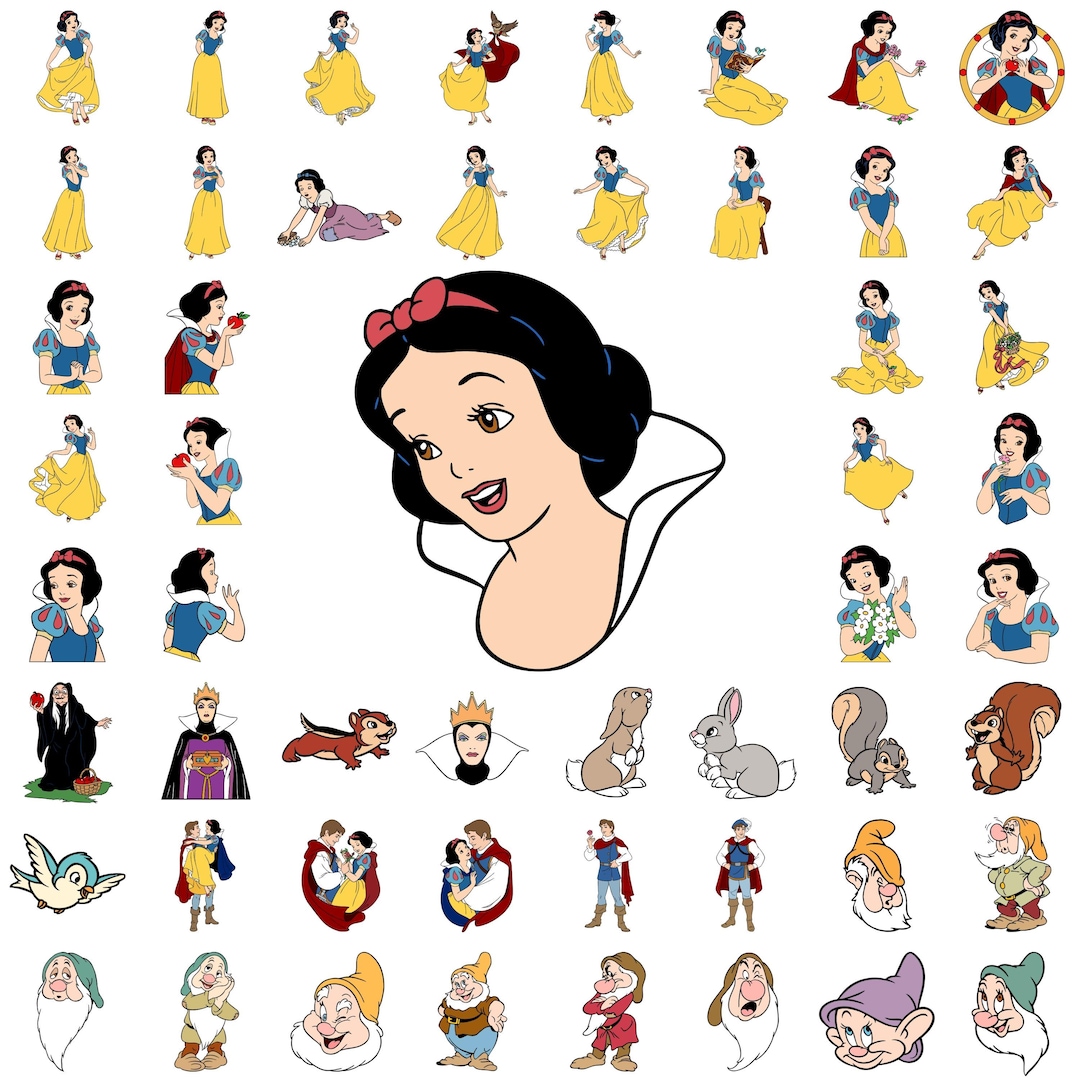 Snow White Clipart Bundle, Cute Princess SVG, Seven Dwarfs, Fairytale ...