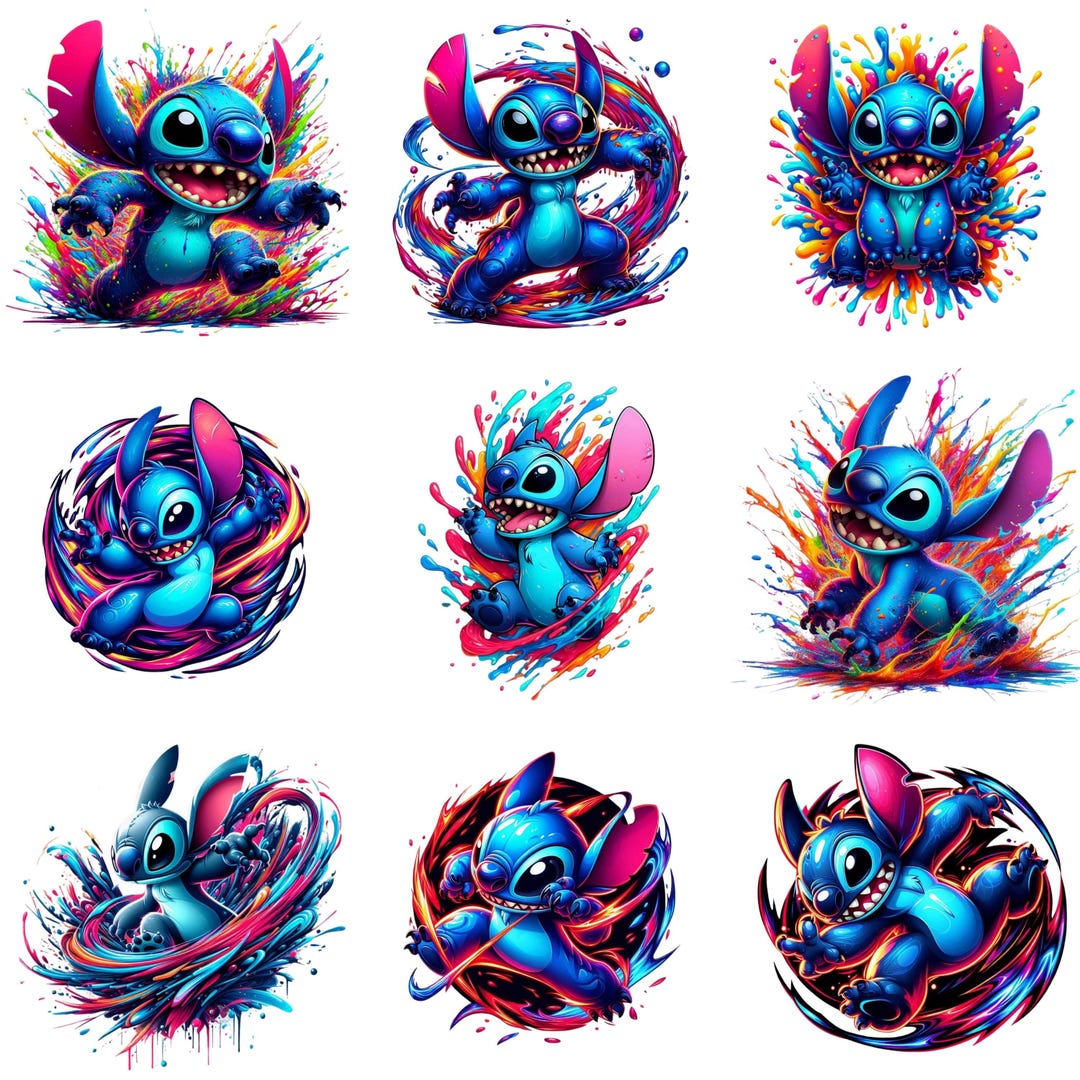 Stitch Splash and Watercolor Clipart, Stitch Png Bundle, Stitch Clipart ...