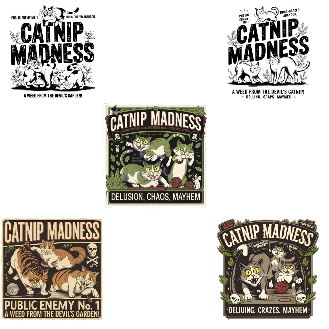 Catnip Madness PNG, Vintage Crazy Cat Clipart, Retro Catnip Hysteria ...