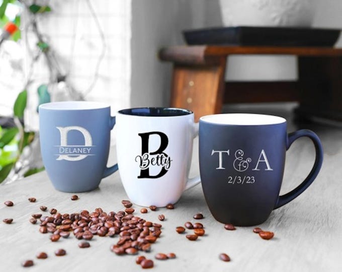 Personalized Coffee Mug 16oz | Engraved With Custom Text, Monogram Name ...