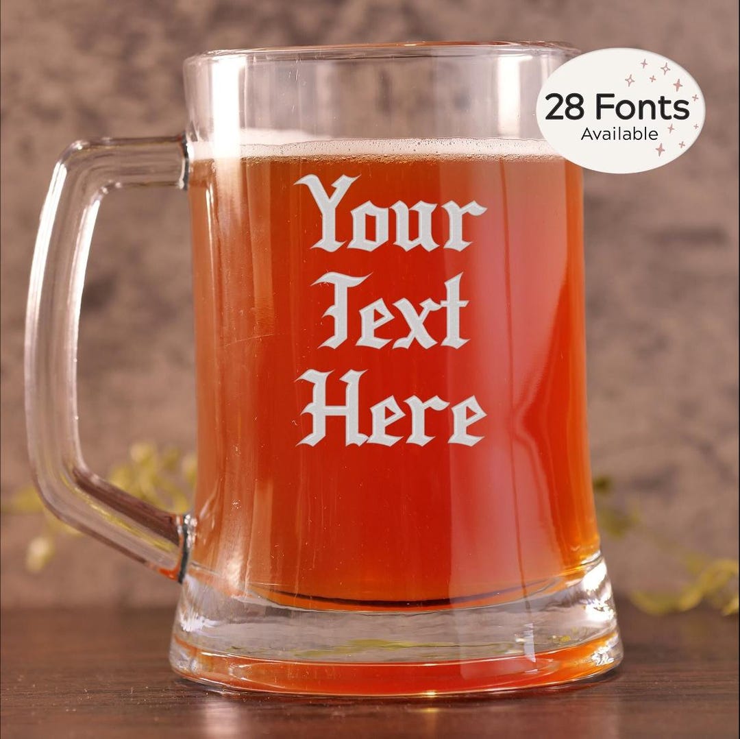 Custom Text Beer Glasses | Personalized Engraved Pilsner, Beer Mug ...