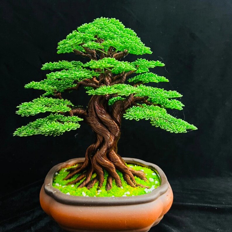 Miniature Copper Wire Bonsai Tree With Handmade Soil Pot. Copper Wire ...