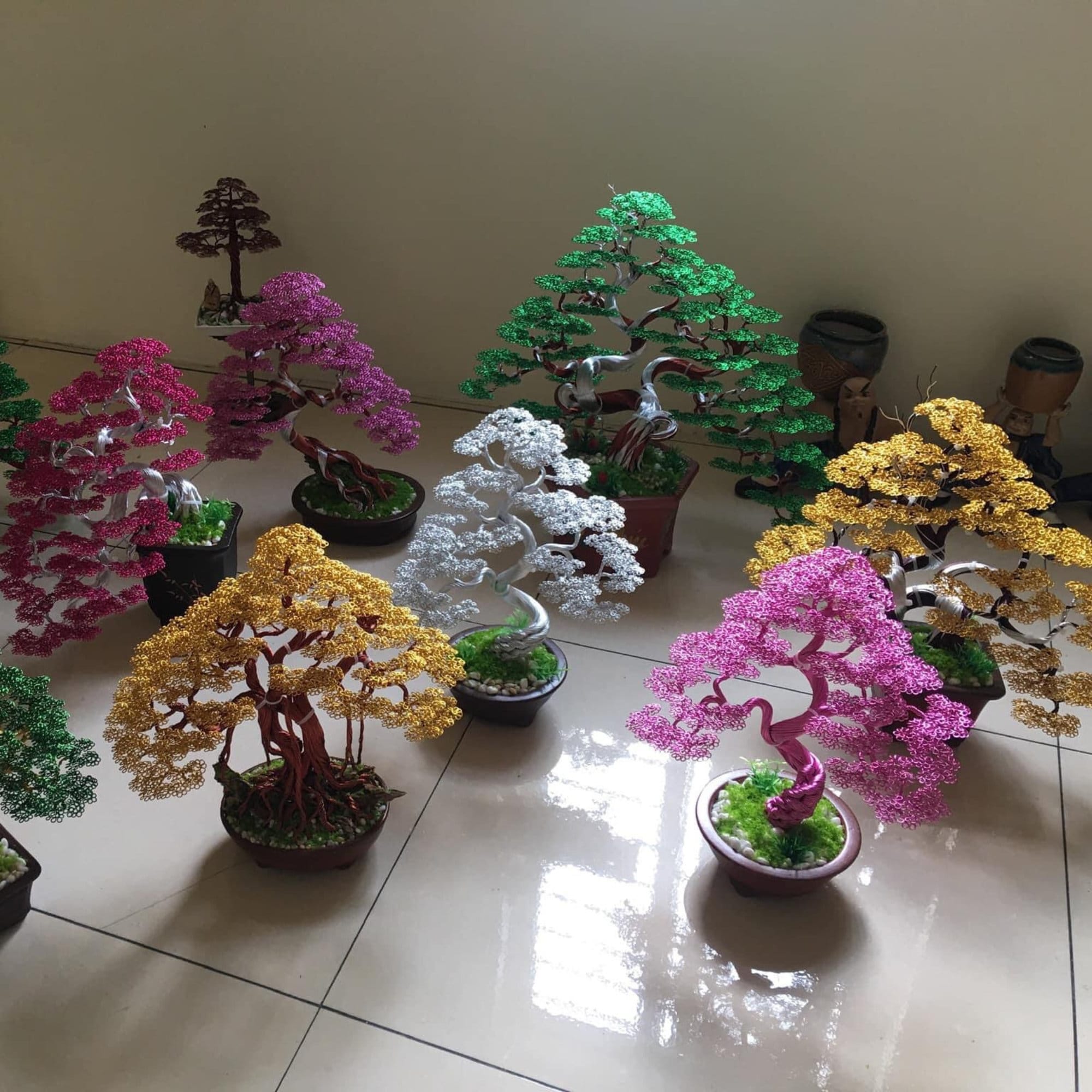 Miniature Alumium Wire Bonsai Tree With Handmade Soil Pot. Copper Wire ...