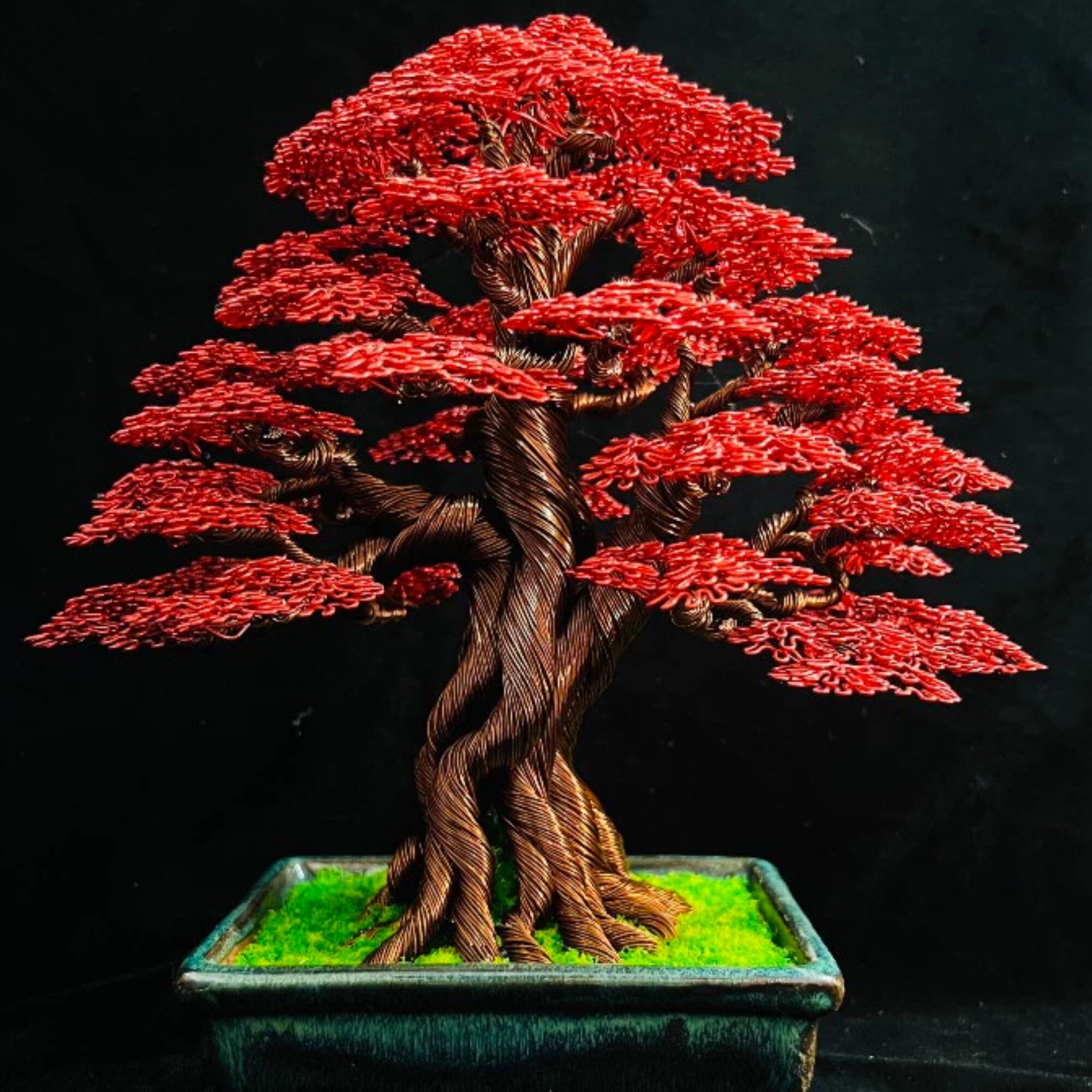 Miniature Alumium Wire Bonsai Tree With Handmade Soil Pot. Copper Wire ...