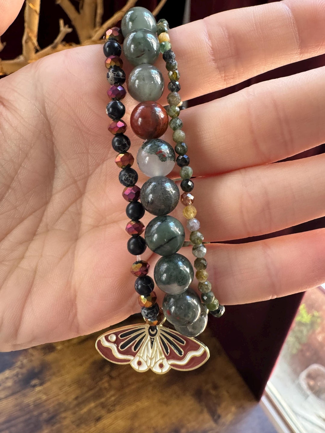 Earthy Tones Moth Bracelet Stack Crystal Jewelry Natural Beaded ...