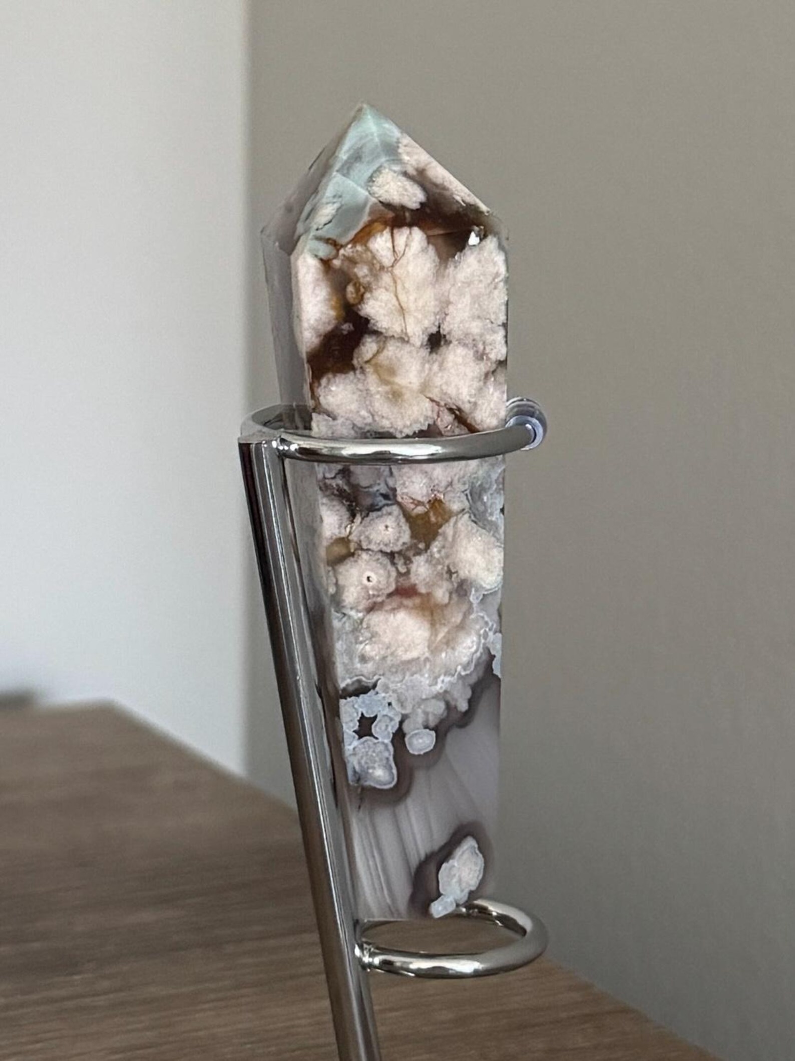HQ Black Flower Agate Wand in Stand | Crystal Wand | Polished Crystal ...
