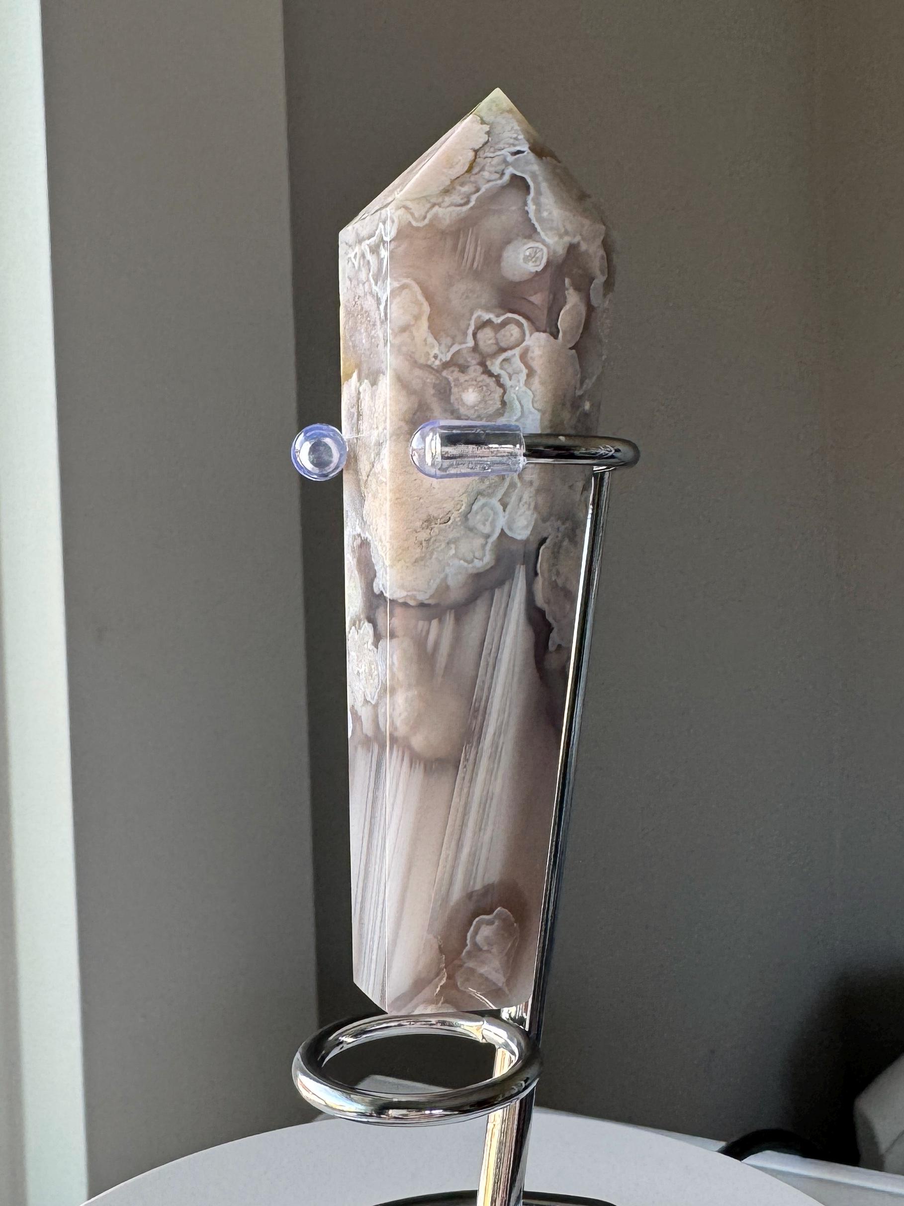 HQ Black Flower Agate Wand in Stand | Crystal Wand | Polished Crystal ...