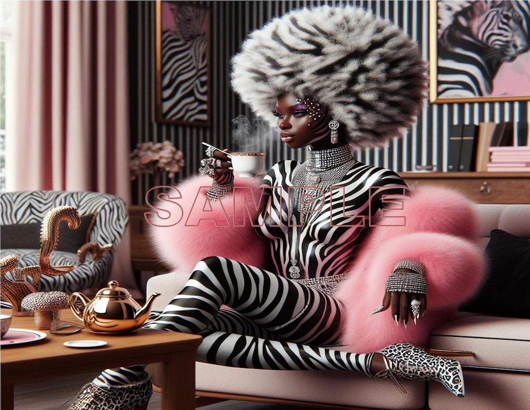 Digital Download Beautiful Black Female Wearing Fashionable Zebra Print ...