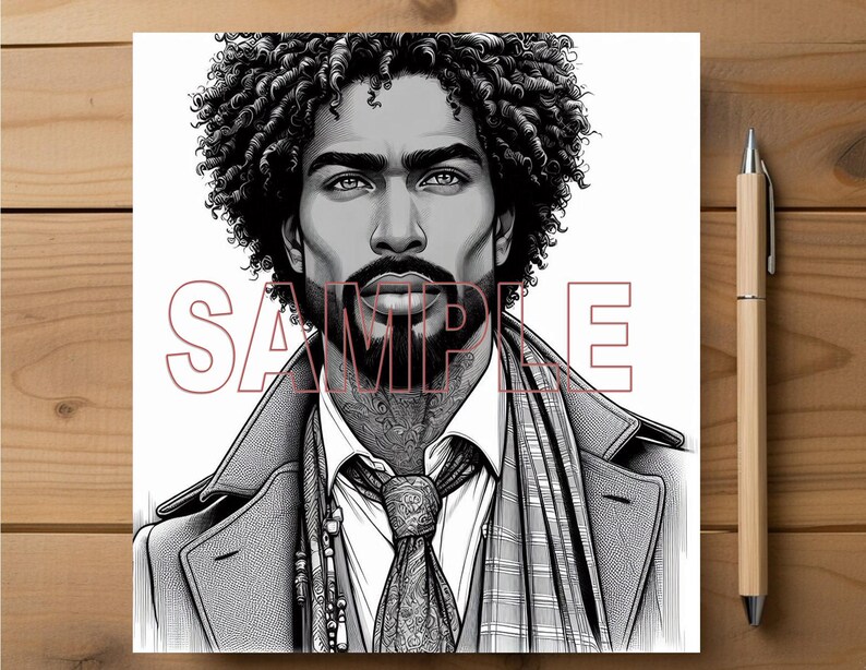 32 Black Men With Bohemian Style Coloring Pages/ Coloring Book, Gray ...