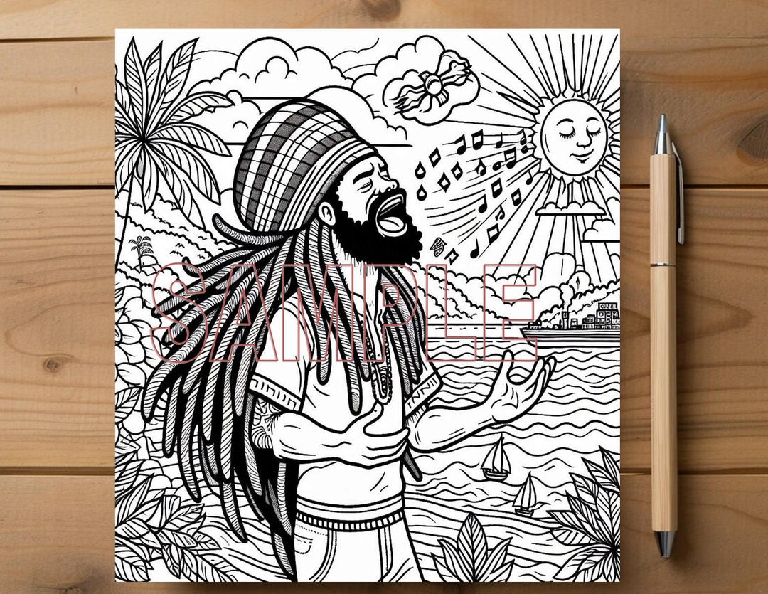 29 Rastafarian Coloring Pages Digital Download, Bob Marley Style /don't ...