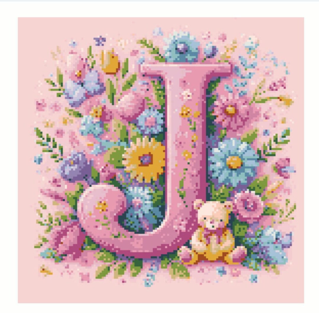 Alfabeto ponto cruz Letra J rosa - Etsy Portugal