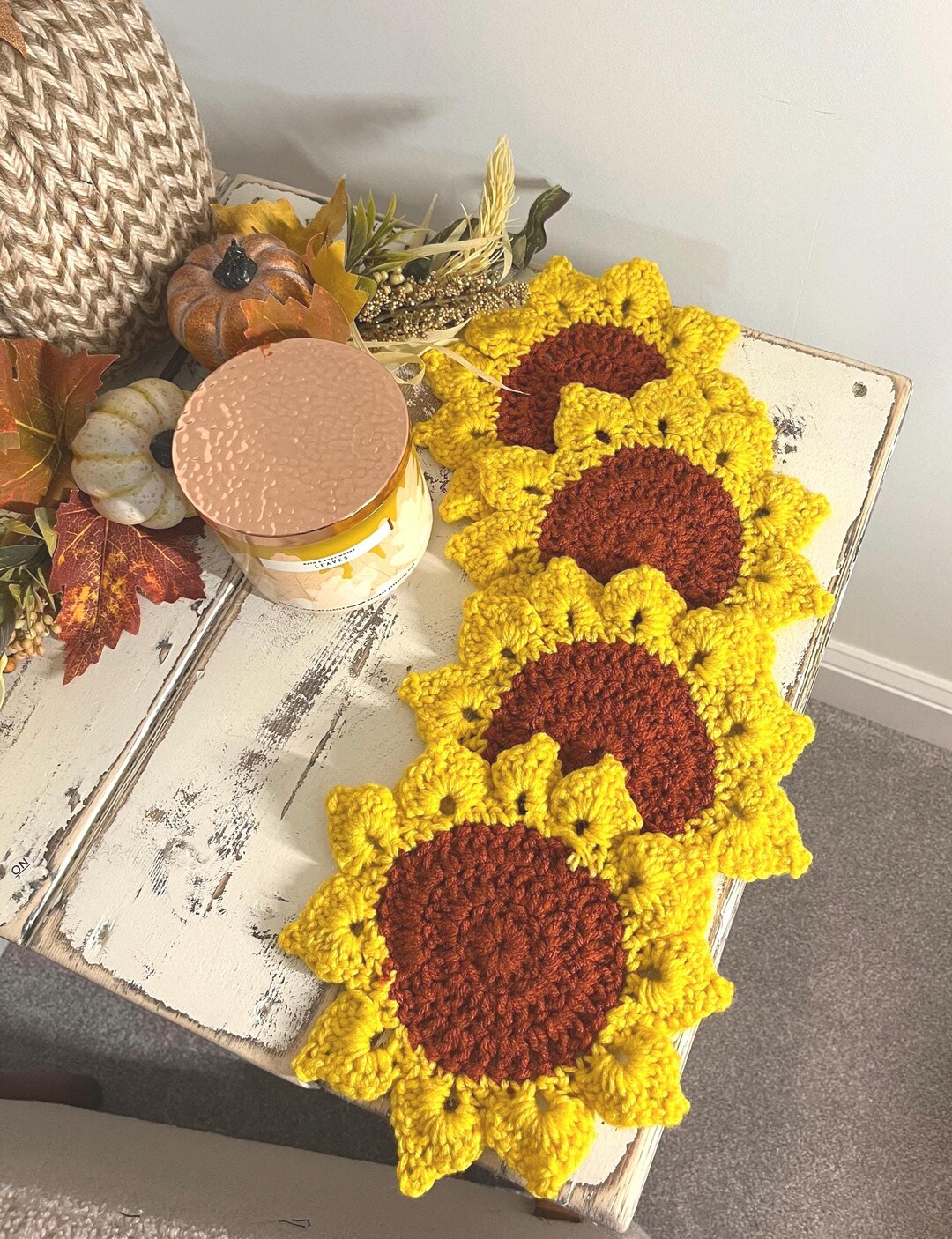 Handmade Crochet Sunflower Coaster Set: Farmhouse Drink Coasters - Etsy