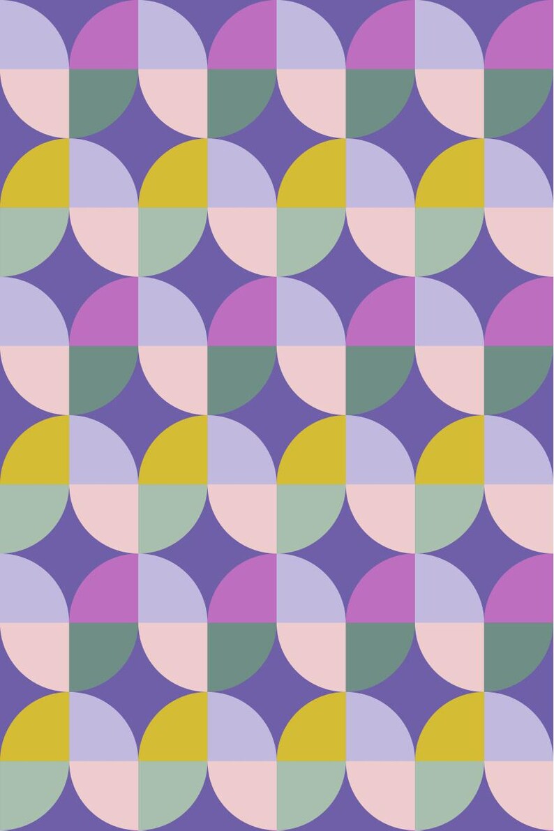 Retro Purple Abstract Seamless Surface Pattern, Checkered Circled ...