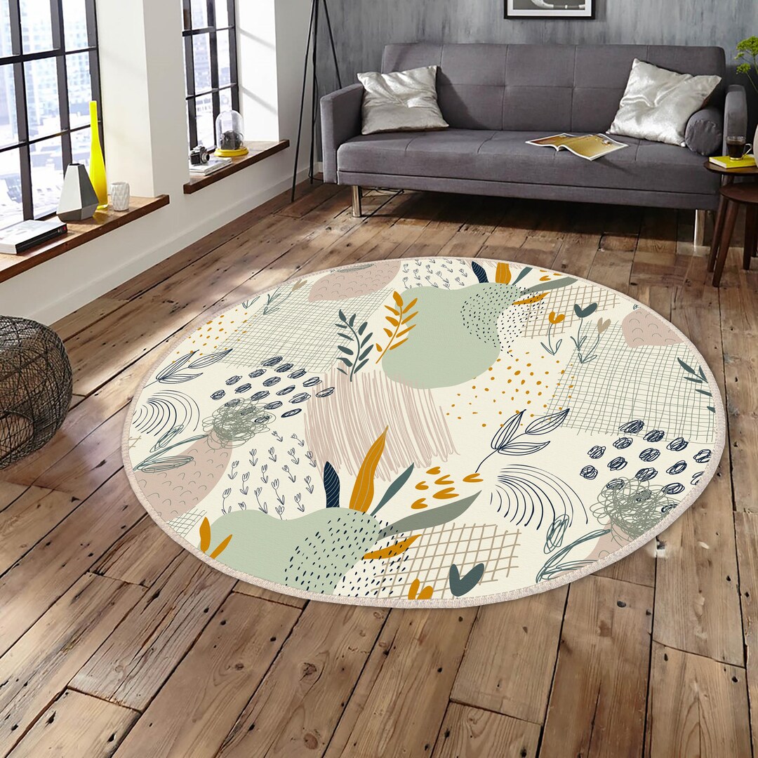 Abstract Style Round Rug, Rugs for Living Room,sun Minimalist Geometric ...