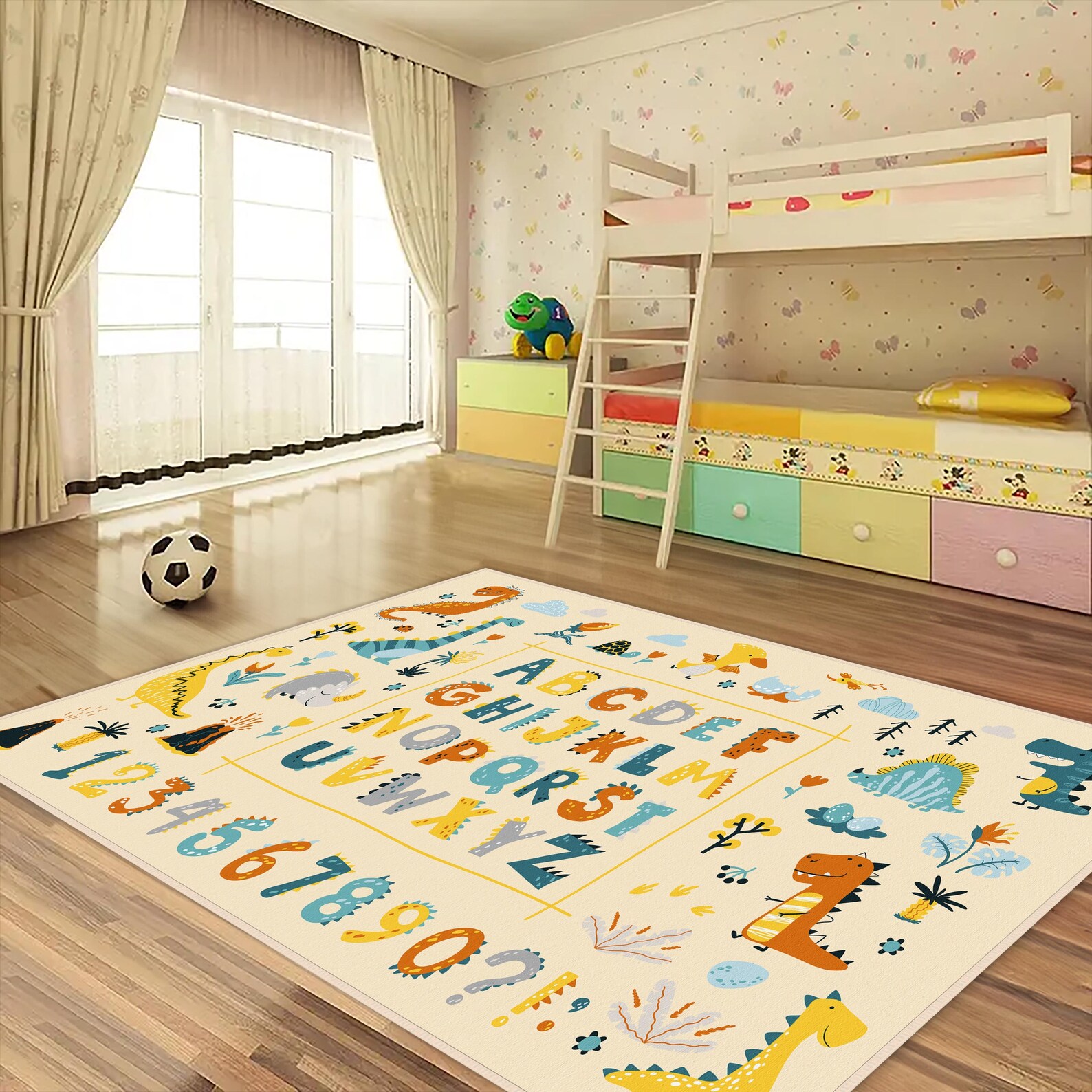 Letter Carpet, Number Kids Rug, Dinosaur Figure Educational Rug, Kids ...