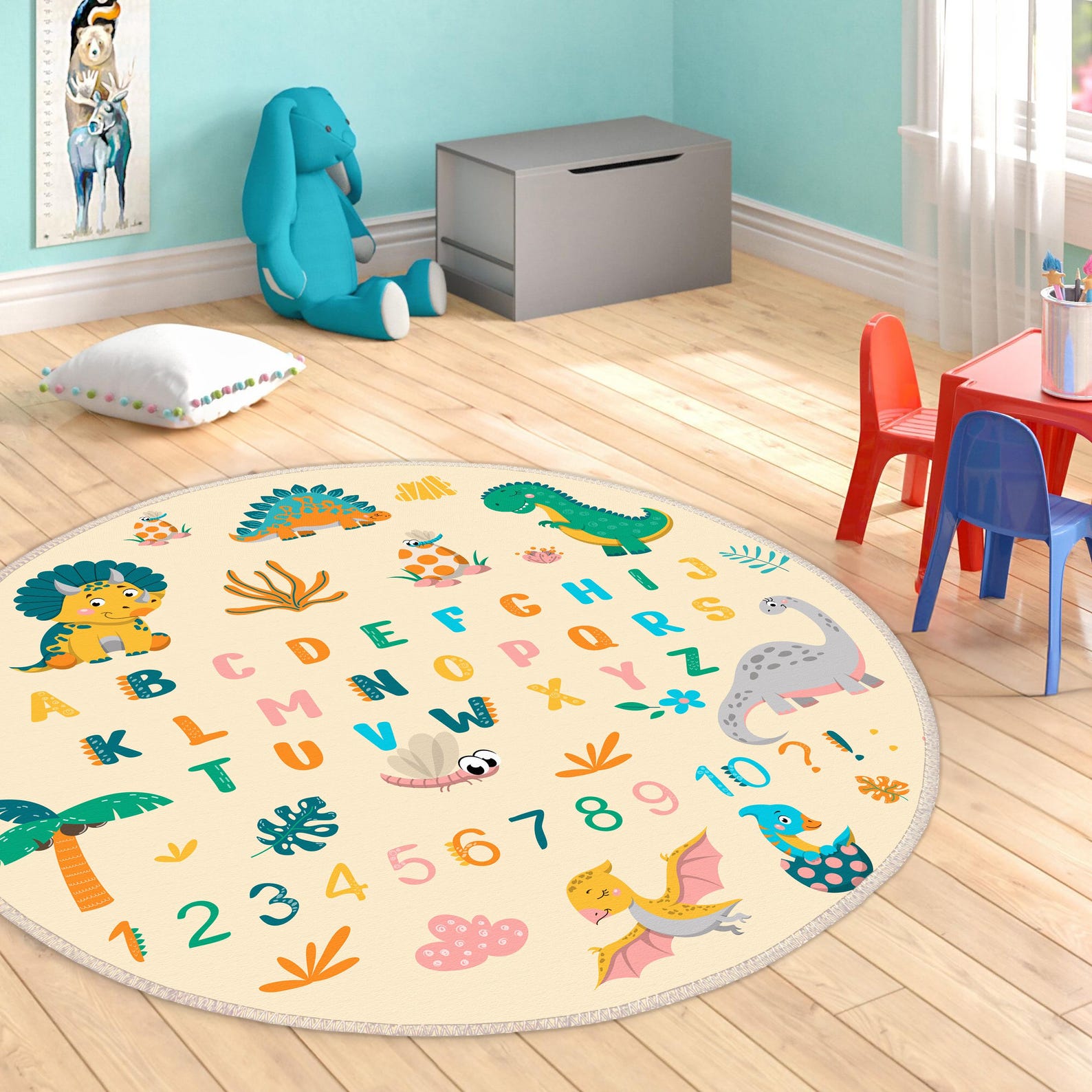 Letter Carpet, Number Kids Rug, Dinosaur Figure Educational Rug, Kids ...