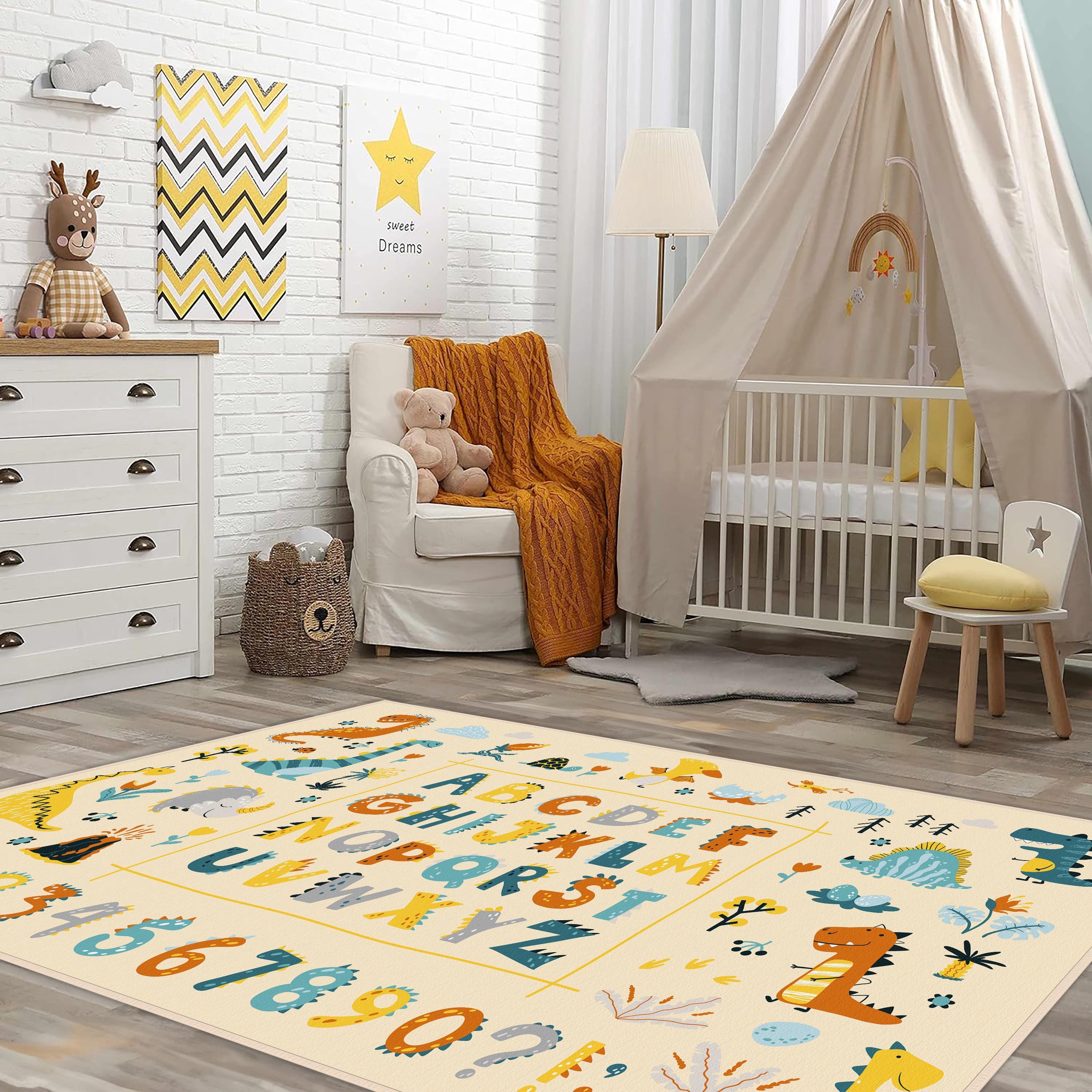Letter Carpet, Number Kids Rug, Dinosaur Figure Educational Rug, Kids ...