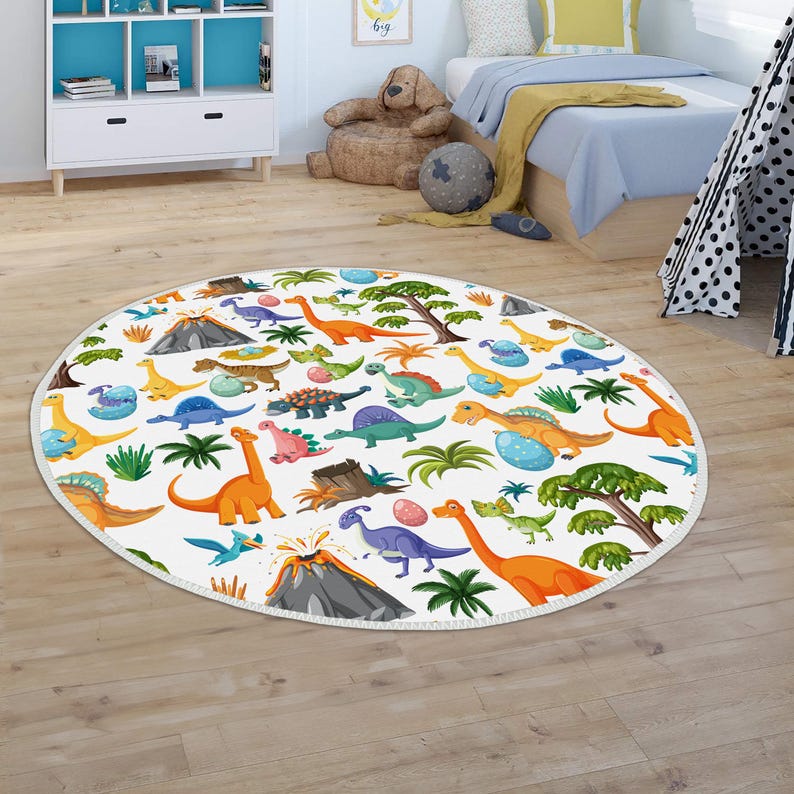 Dino Nursery Rug,jurassic Playmat for Kids Room,trex Toddler Carpet ...