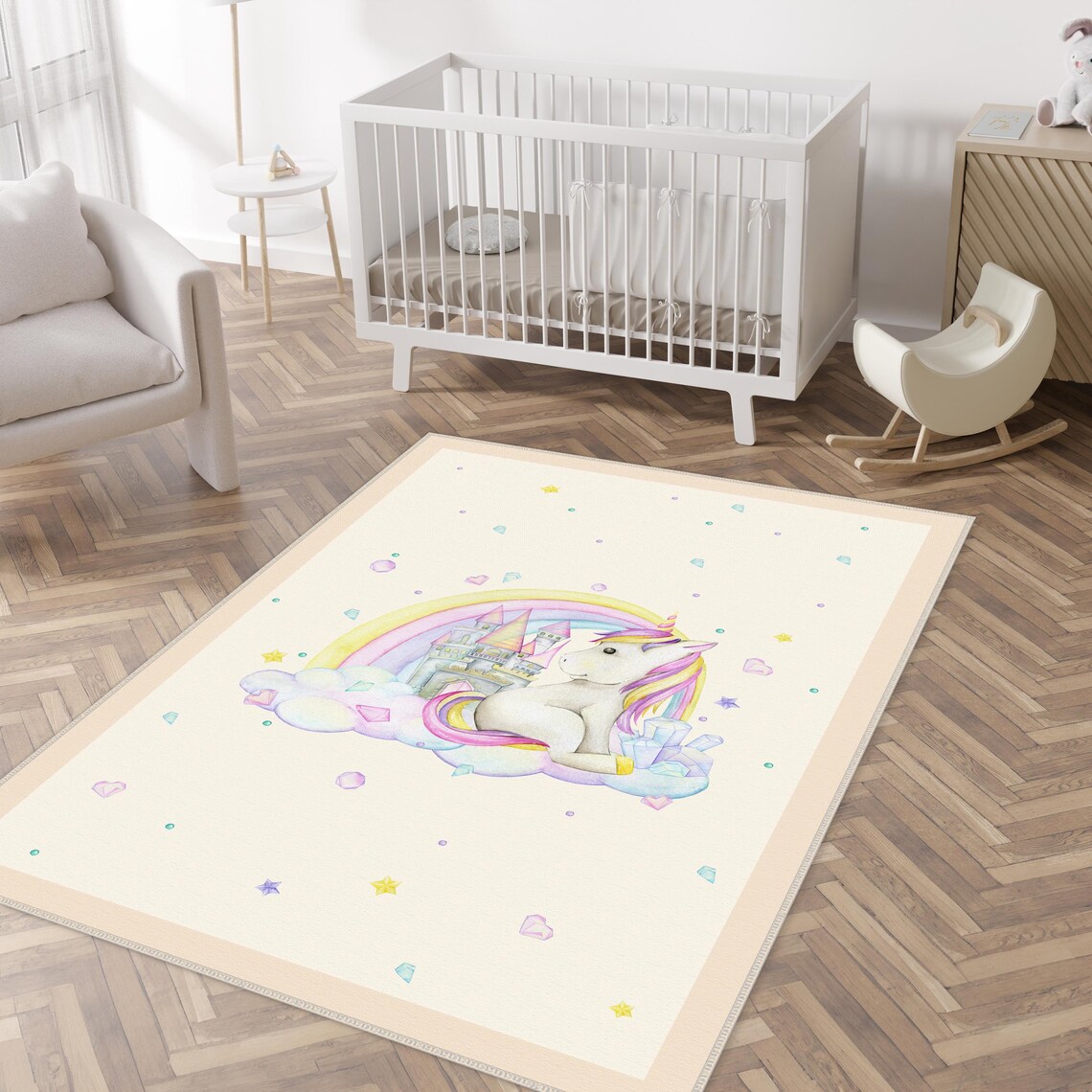 Rainbow Activity Rug,unicorn Rectangular Toddler Rug,cloud Nursery Rug ...