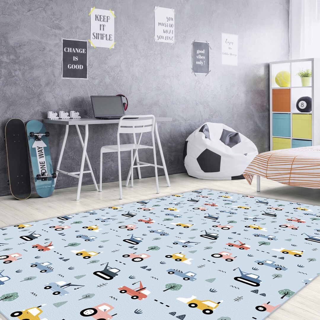 Road Nursery Rug,car Playmat for Kids Room,truck Toddler Round Rug,rug ...