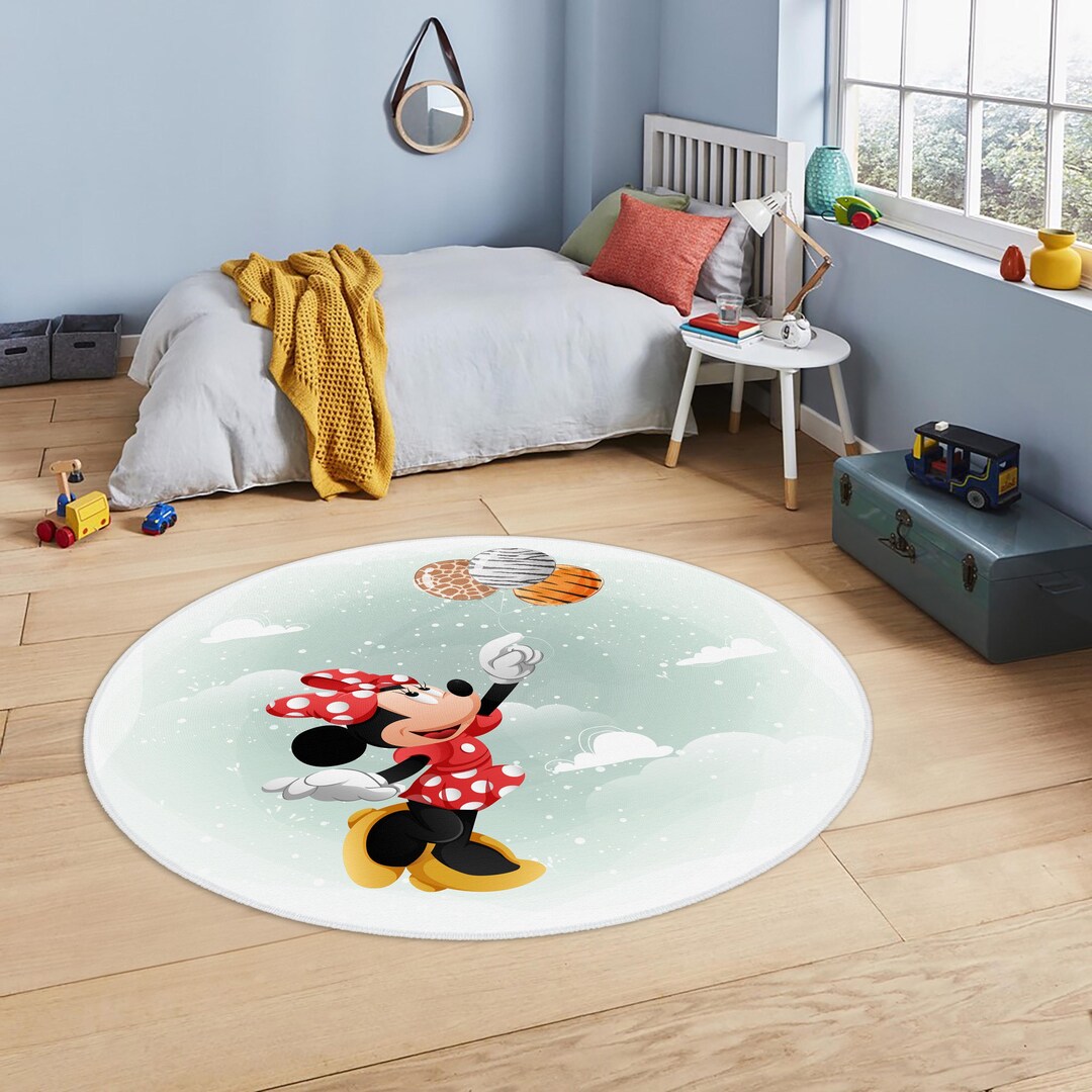 Red Minnie Mouse Rug,round Rug, Kids Room Rug, Baby Room Decor, Popular ...