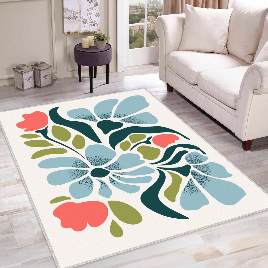 Colorful Flower Carpet,white Rug, Flower Patterned Carpet, Flower Rug ...