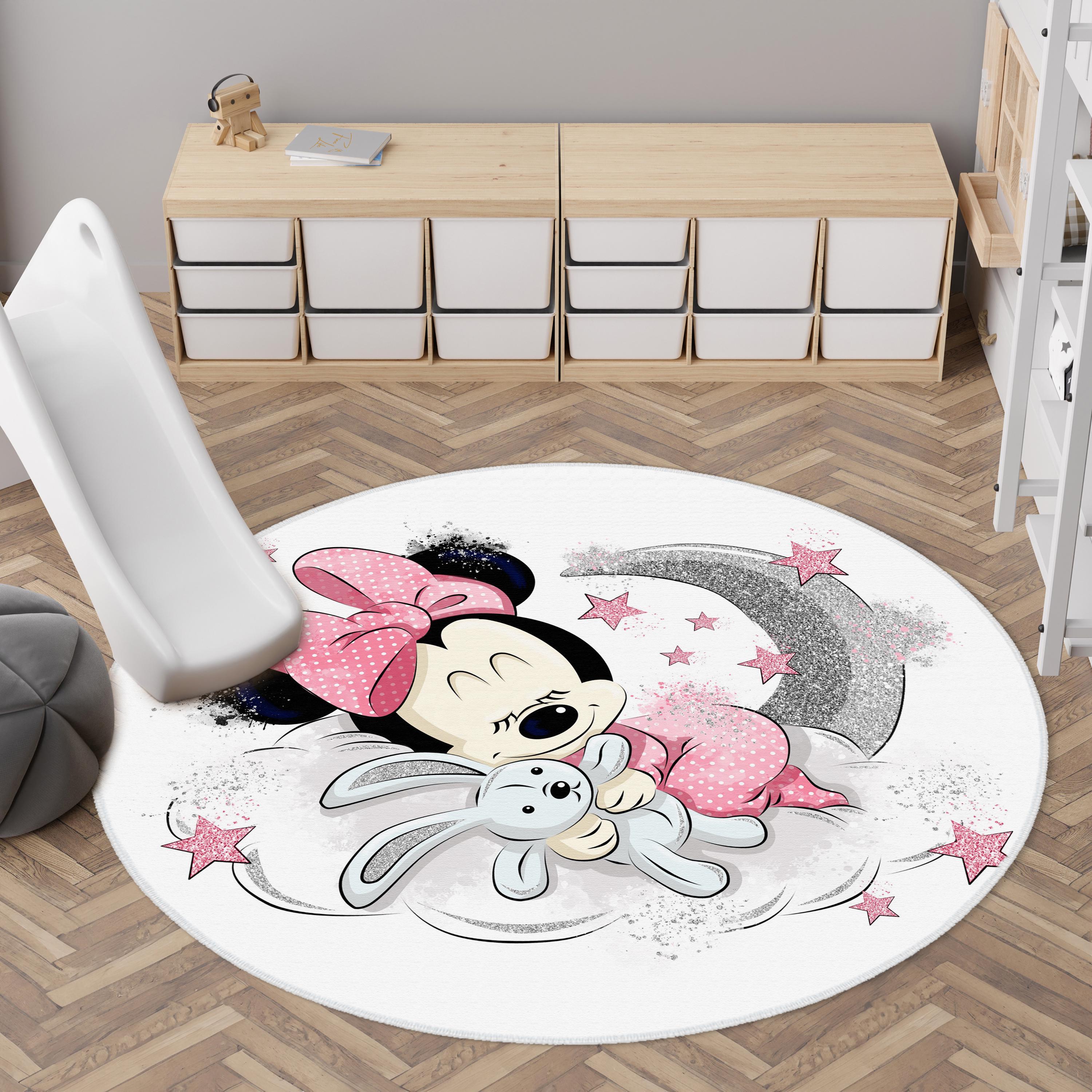 Pink Minnie Mouse Rug,round Rug,kids Room Rug,baby Room Decor,popular ...