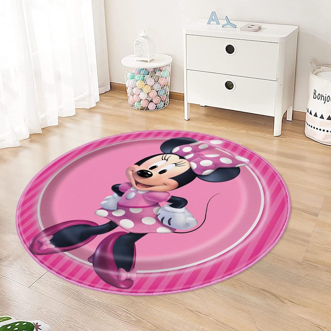 Pink Minnie Mouse Rug,round Rug,kids Room Rug,baby Room Decor,popular ...