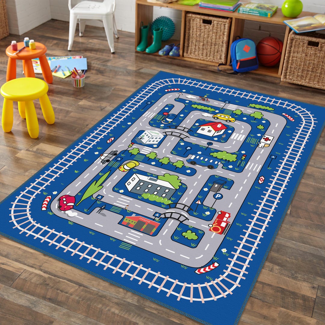 Train Path Carpet, Road Play Carpet, Road Play Mat, Car Play Rugs, Baby ...